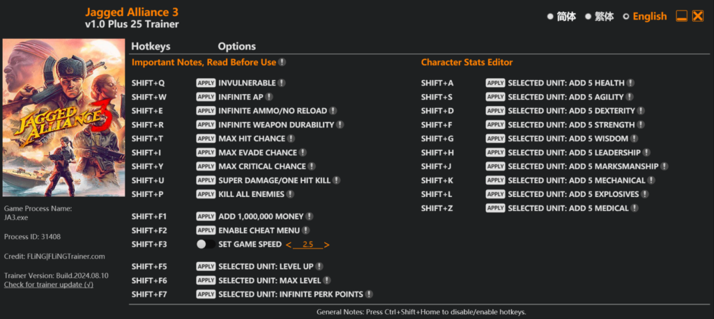 재기드 얼라이언스 3 트레이너 다운로드 25가지 치트 사용 방법 Jagged Alliance 3 Trainer(FLiNG)